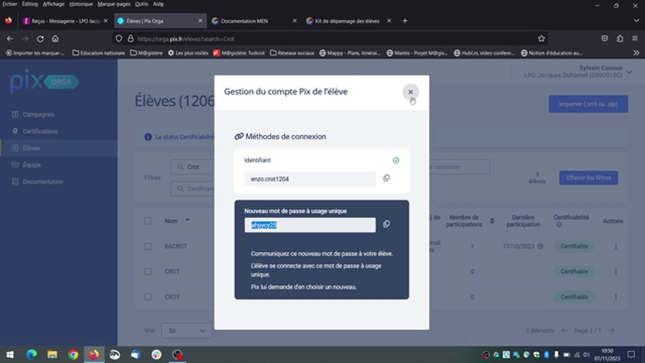 PodEduc - Pix : Identifiant Élève Et Réinitialisation