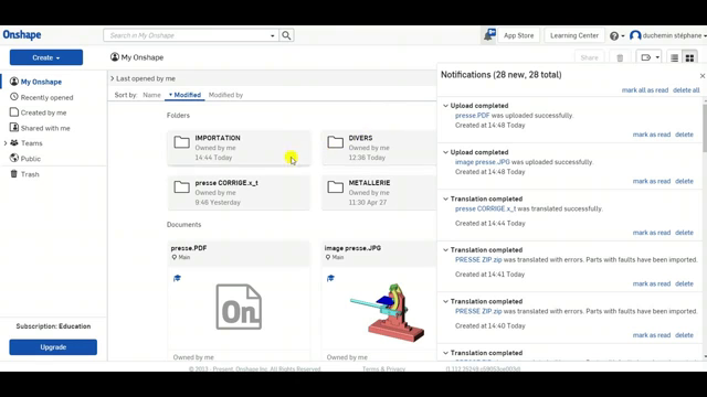 PodEduc - Eduscol - STI - Services techniques - Onshape Modeleur 3d Saas - Importer Des Doc…